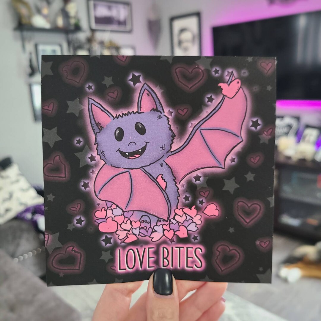 Love Bites Print / Bat Art Print / Valentines Gift / Vday / Love ...