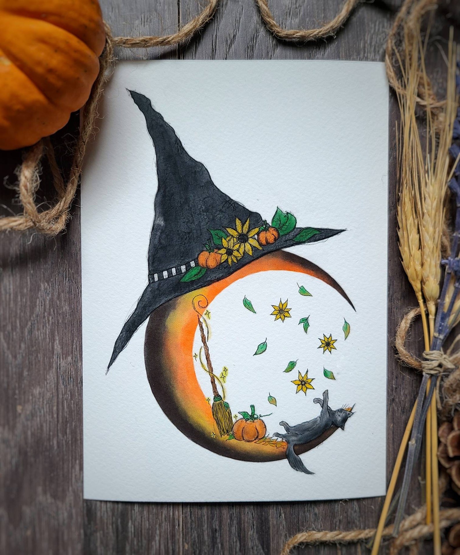 Fall Kitty Painting / Art Print / Fall Artwork / Fall Decor / Moon ...