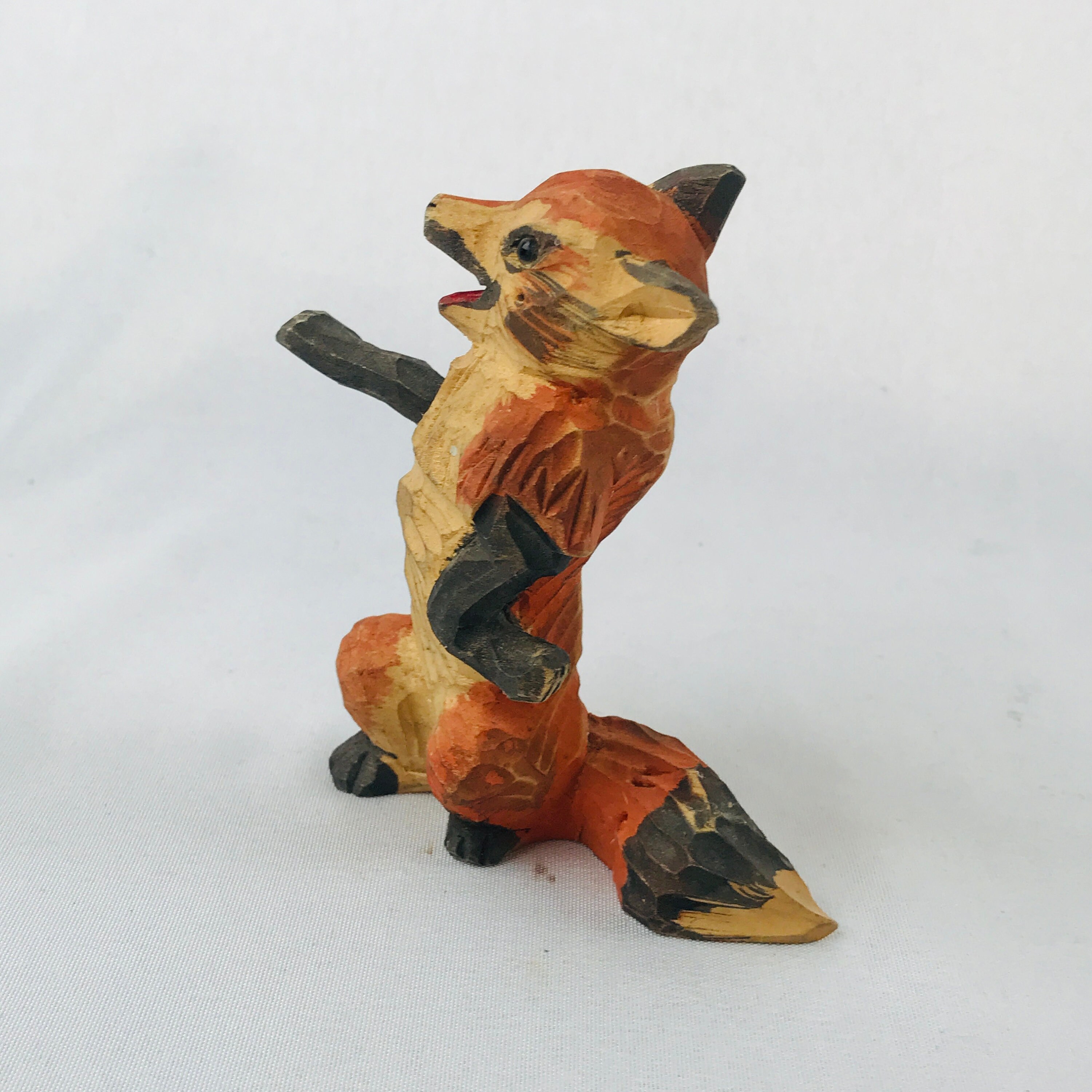 Folk Art Hand Carved Wood Fox Standing on its Hind Legs | Etsy