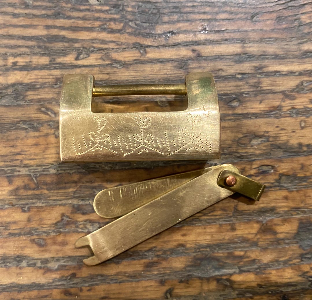 Chinese Brass Sliding Padlock, Puzzle Cabinet Lock. - Etsy