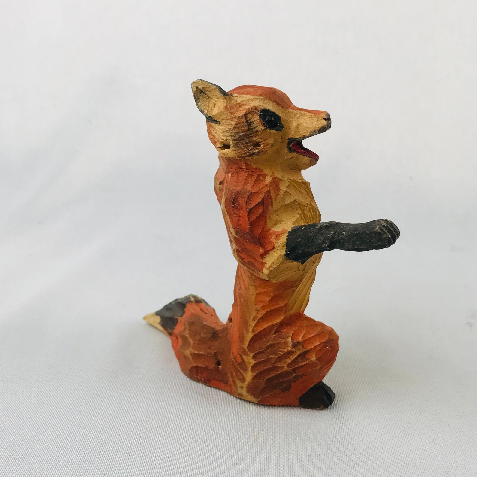 Folk Art Hand Carved Wood Fox Standing on its Hind Legs | Etsy