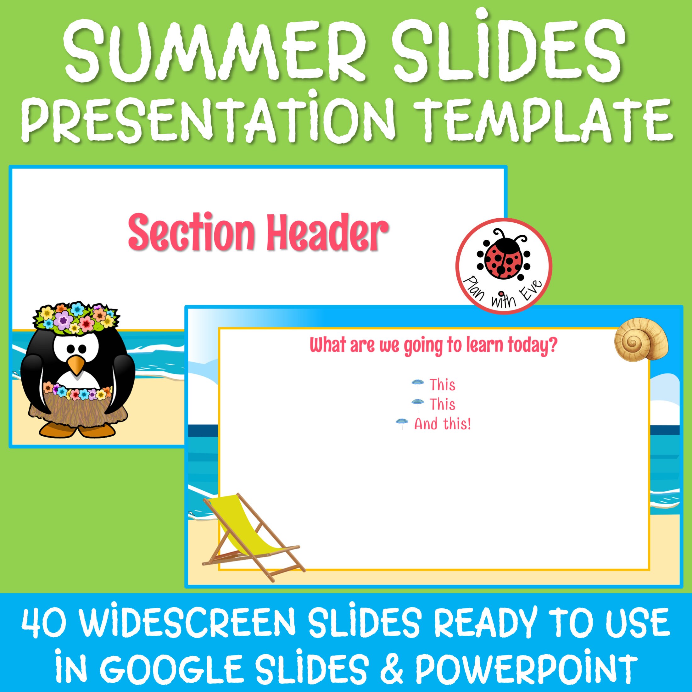 SUMMER Cute Power Point and Google Slides Presentation Template | 40 ...