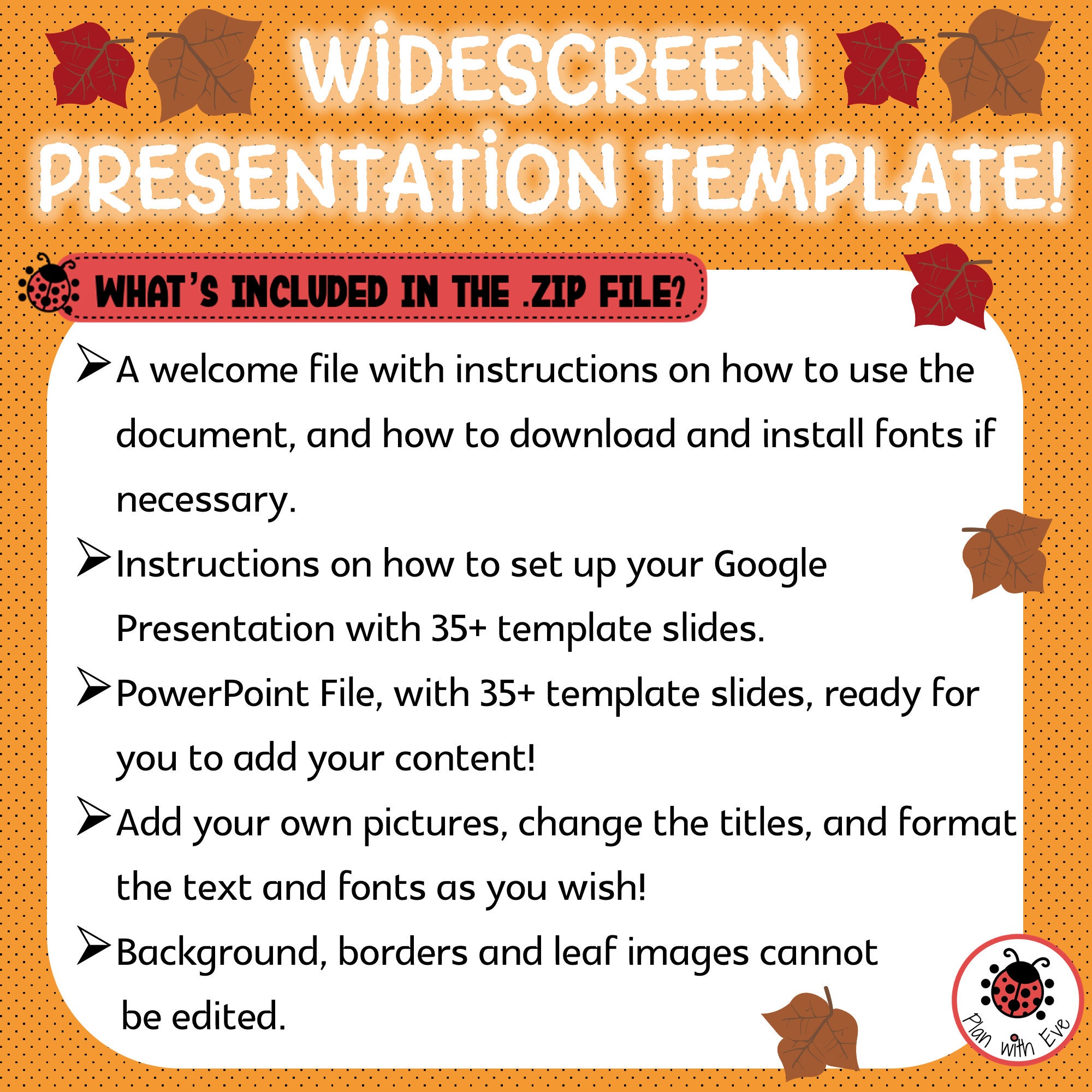 Beautiful FALL Powerpoint / Google Slides Template Widescreen Add Your ...