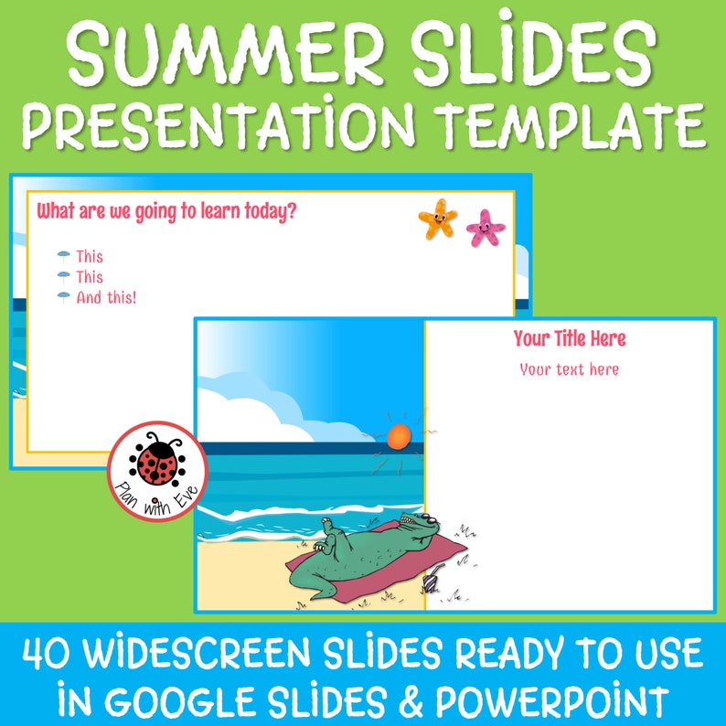 SUMMER Cute Power Point and Google Slides Presentation Template | 40 ...