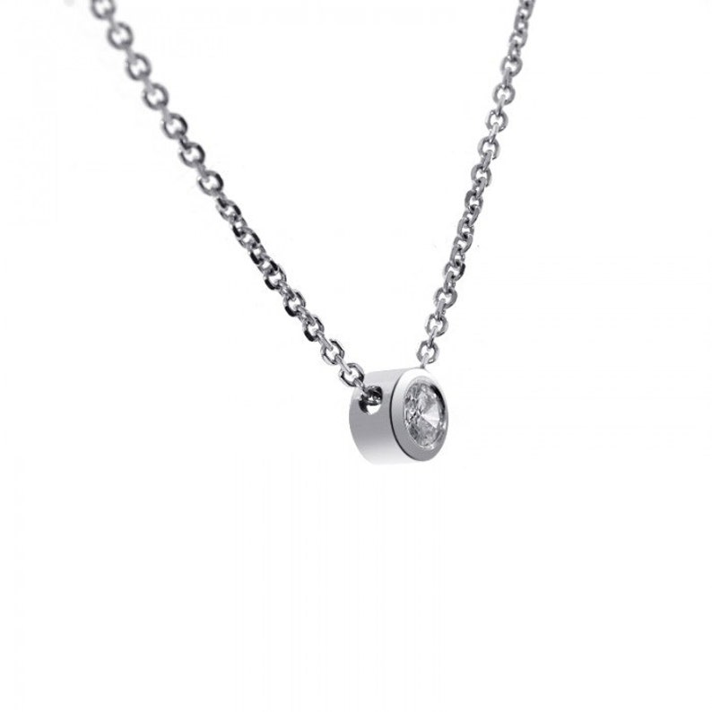 0.35 Carat Round Diamond Bezel Slider Pendant on Cable Link | Etsy