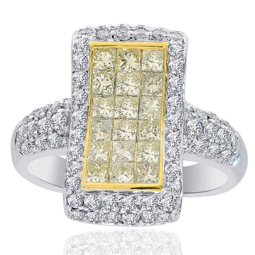 2.00 Carat Champagne Diamond Square Cluster Ring 14K Two Tone Gold - Etsy