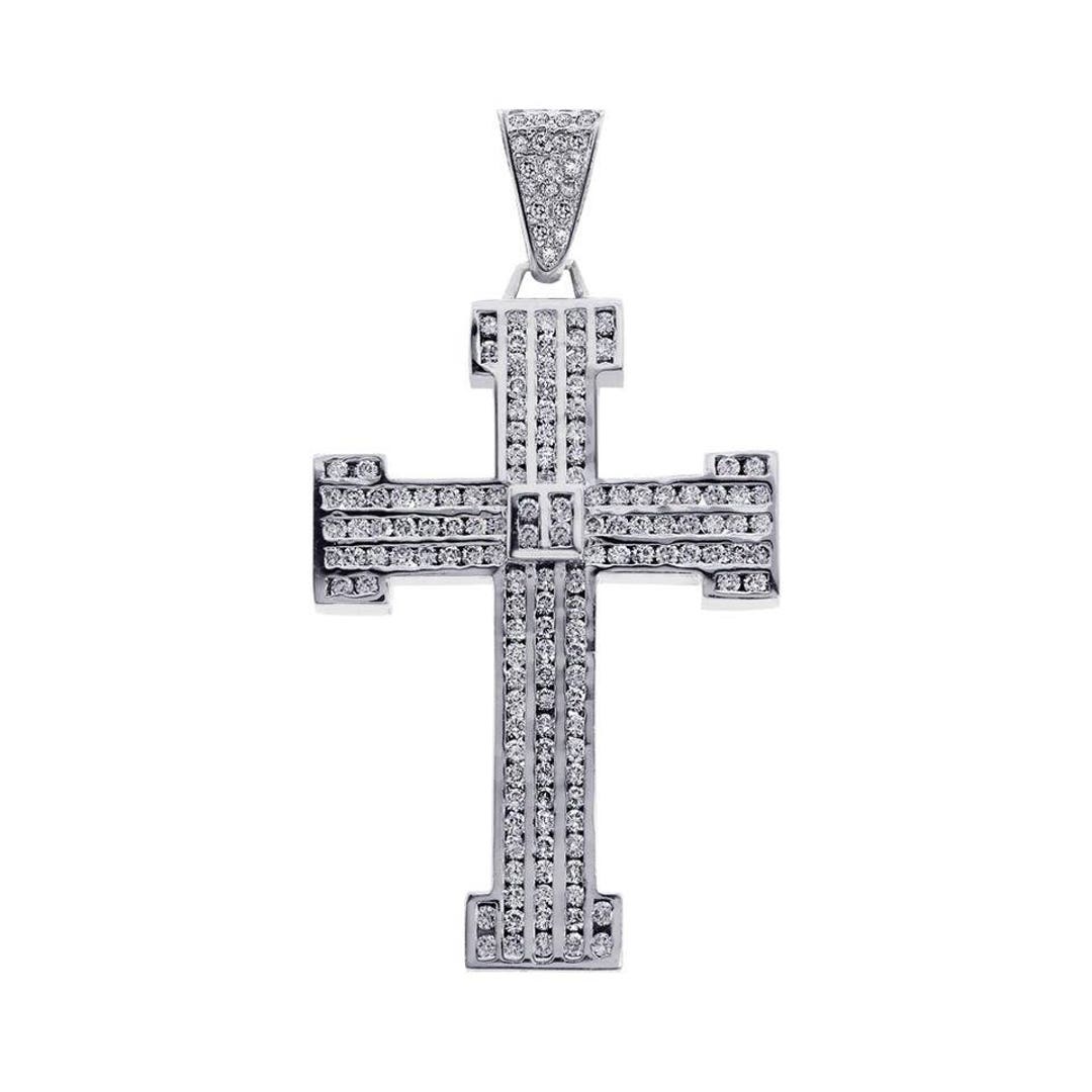 7.50 Carat Channel Set Round Diamond Cross Pendant 14K White - Etsy