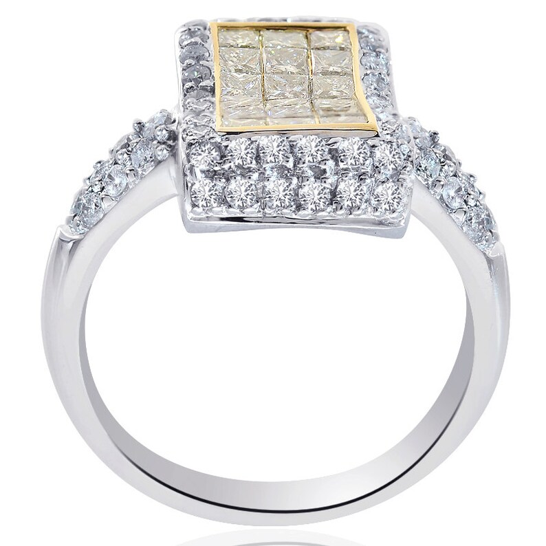 2.00 Carat Champagne Diamond Square Cluster Ring 14K Two Tone Gold - Etsy