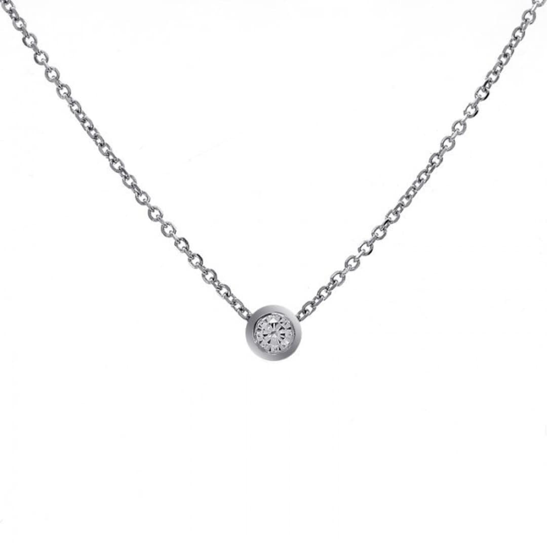 0.35 Carat Round Diamond Bezel Slider Pendant on Cable Link Chain 14K ...
