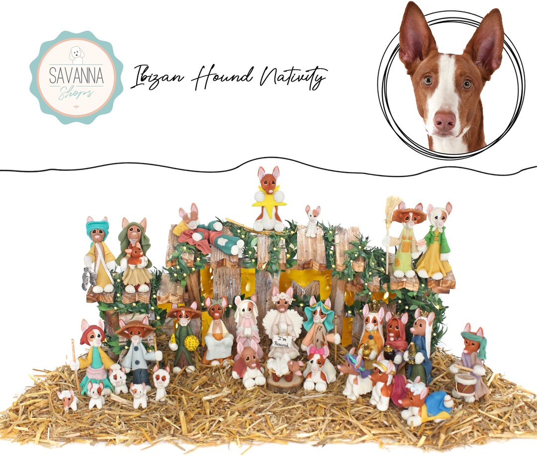 Dog Nativity, Ibizan Hound Nativity Set, Ibizan Hound Lovers, Ibizan ...