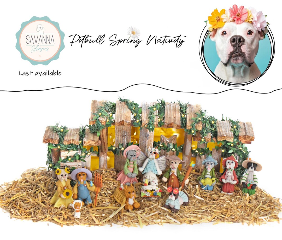 Dog Nativity, Pitbull Nativity Spring Themed, Dog Lover Gifts, Custom ...
