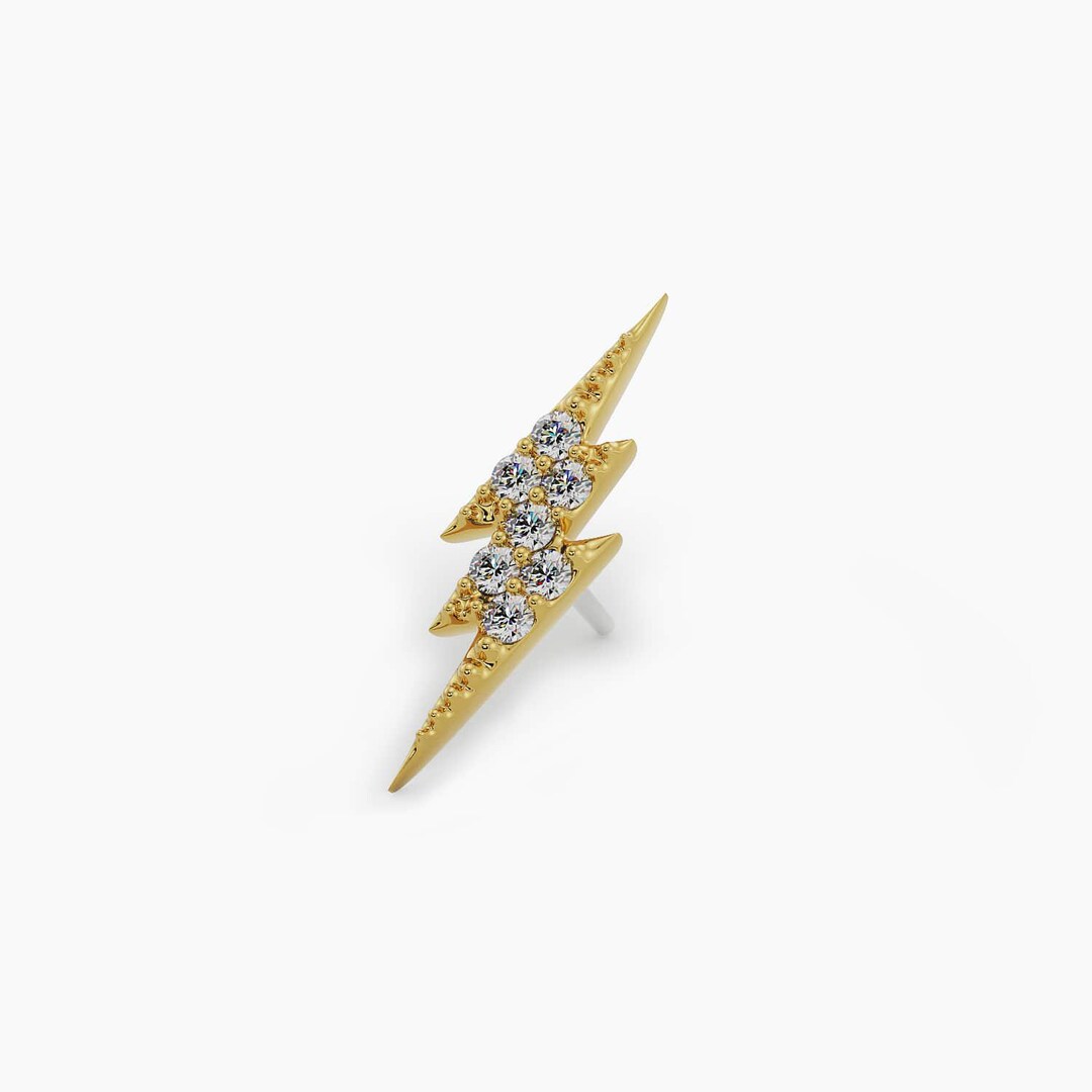 Diamond Lightning Bolt Piercing Stud End - Etsy