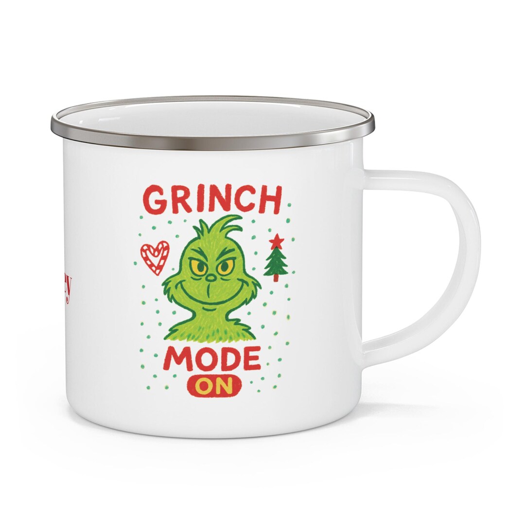 Grinch Mode on Enamel Camp Mug | Personalized Christmas Gift - Etsy
