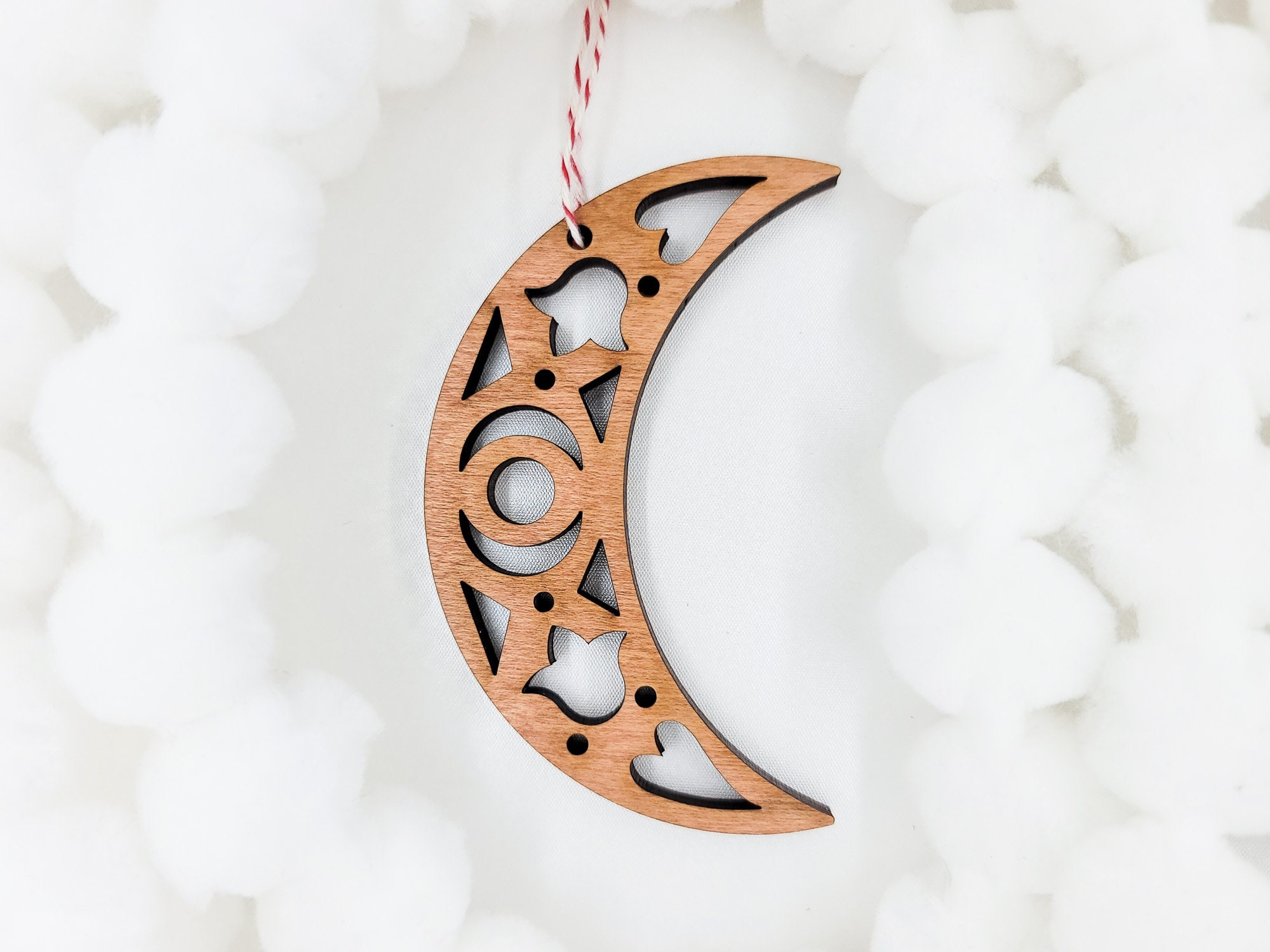 Yule Moon Ornament Wood Folk Art - Etsy