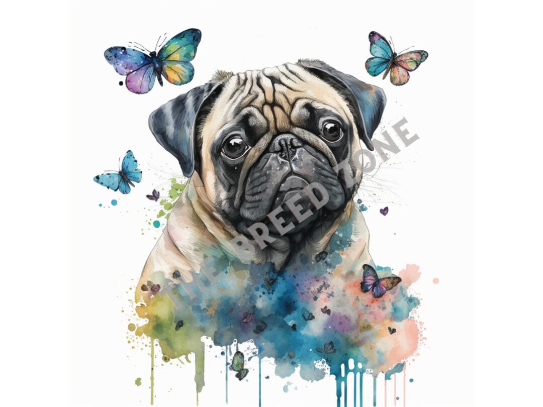 Pug Watercolor Digital Art, Pug Clipart, Dog Wall Art, Pug Art, Pug ...