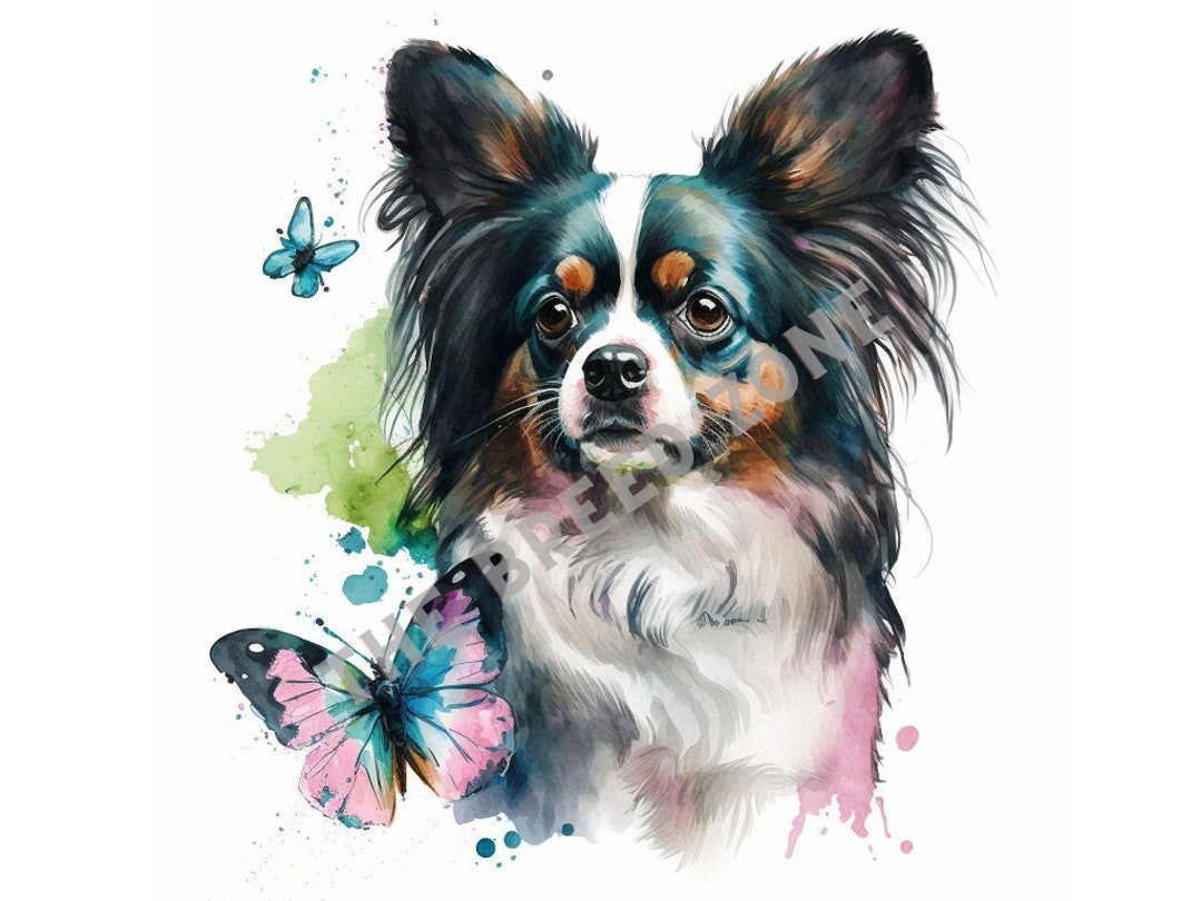 Papillion Watercolor Digital Art, Papillion Clipart, Dog Wall Art, PNG ...