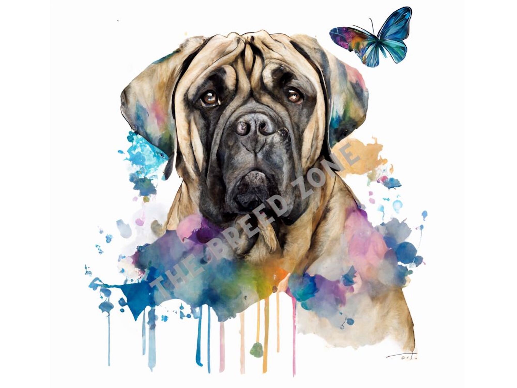 English Mastiff Watercolor Digital Art, English Mastiff Clipart, Dog ...