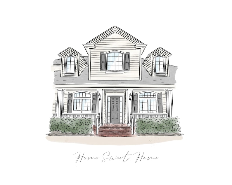 Digital Custom Home House Store Wedding Venue Drawing Hand Drawn Black ...