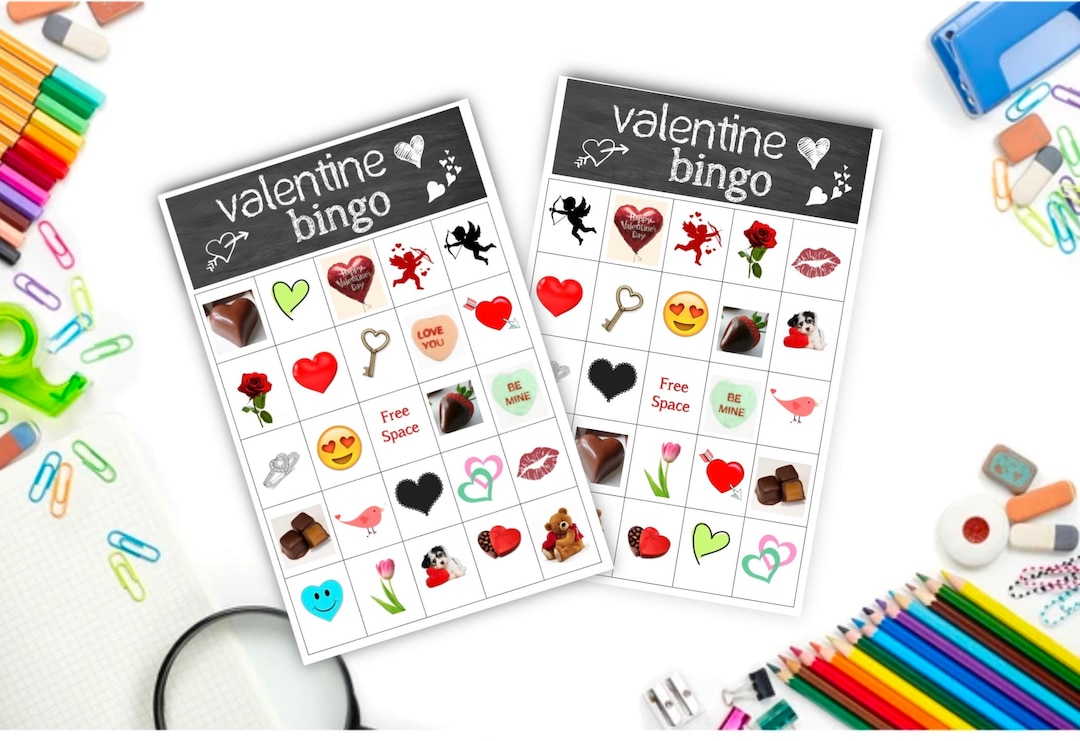Valentine Bingo 24 Printable Cards Boards - Pdf Download Print Cut ...