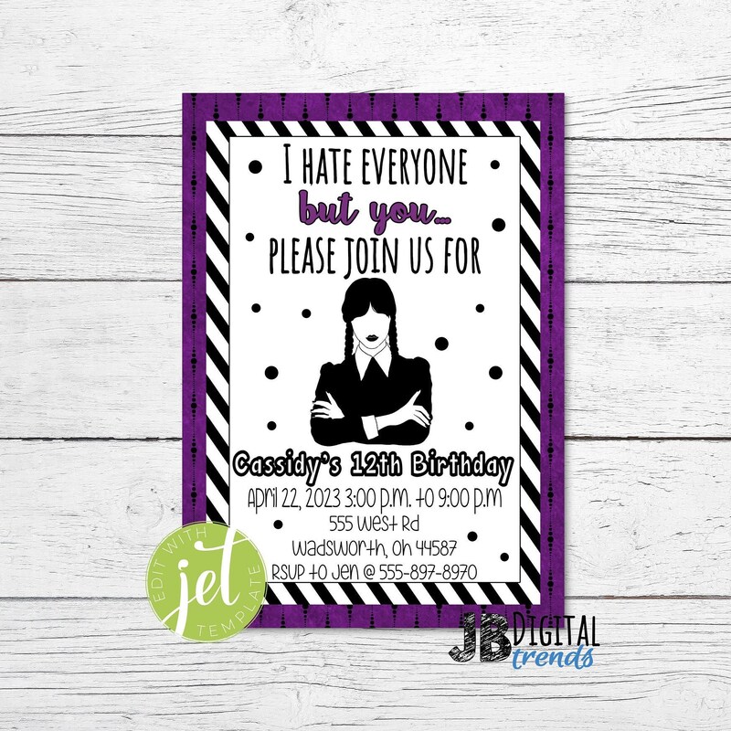 Wednesday Addams Invitation - Etsy