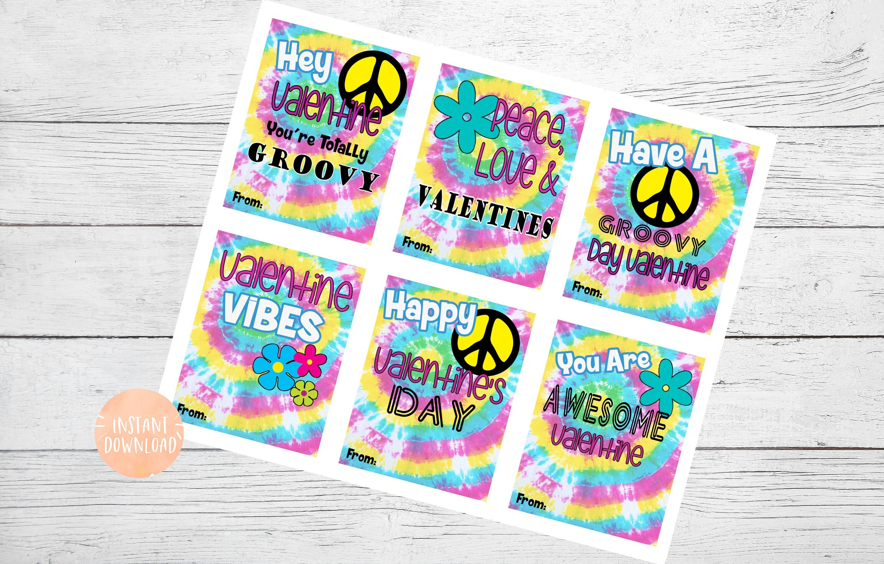 Printable Groovy Tie Dye Valentine’s Day Cards, PDF, Instant Download ...
