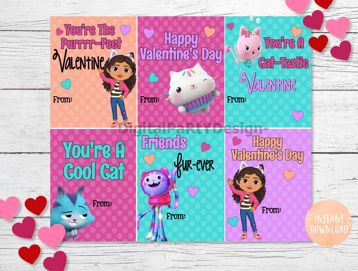 Printable Gabby's Dollhouse Valentine’s Day Cards, PDF, Instant ...