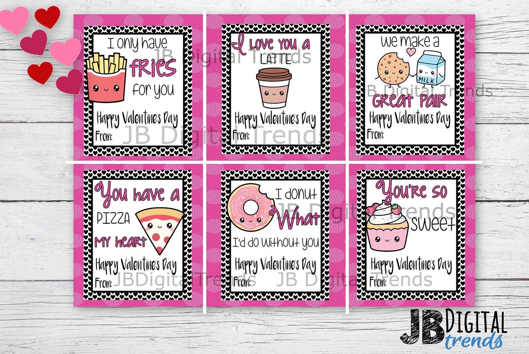 Printable Food Kawaii, CUTE, Inspired Valentine’s Day Cards, PDF ...