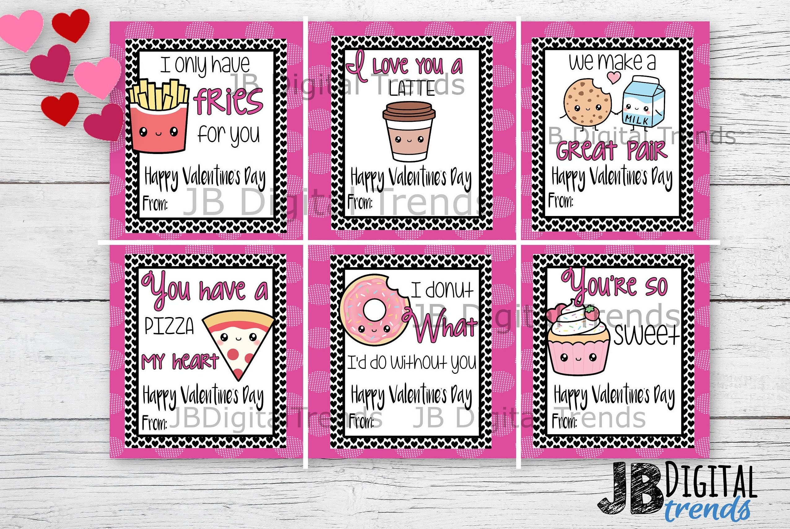 Printable Food Kawaii, CUTE, Inspired Valentine’s Day Cards, PDF ...