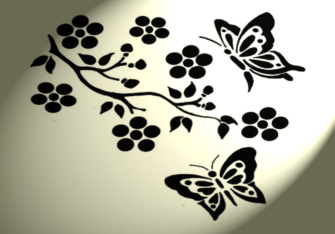 Shabby Chic Stencil Butterfly Butterflies Tree Rustic Vintage Style A4 ...