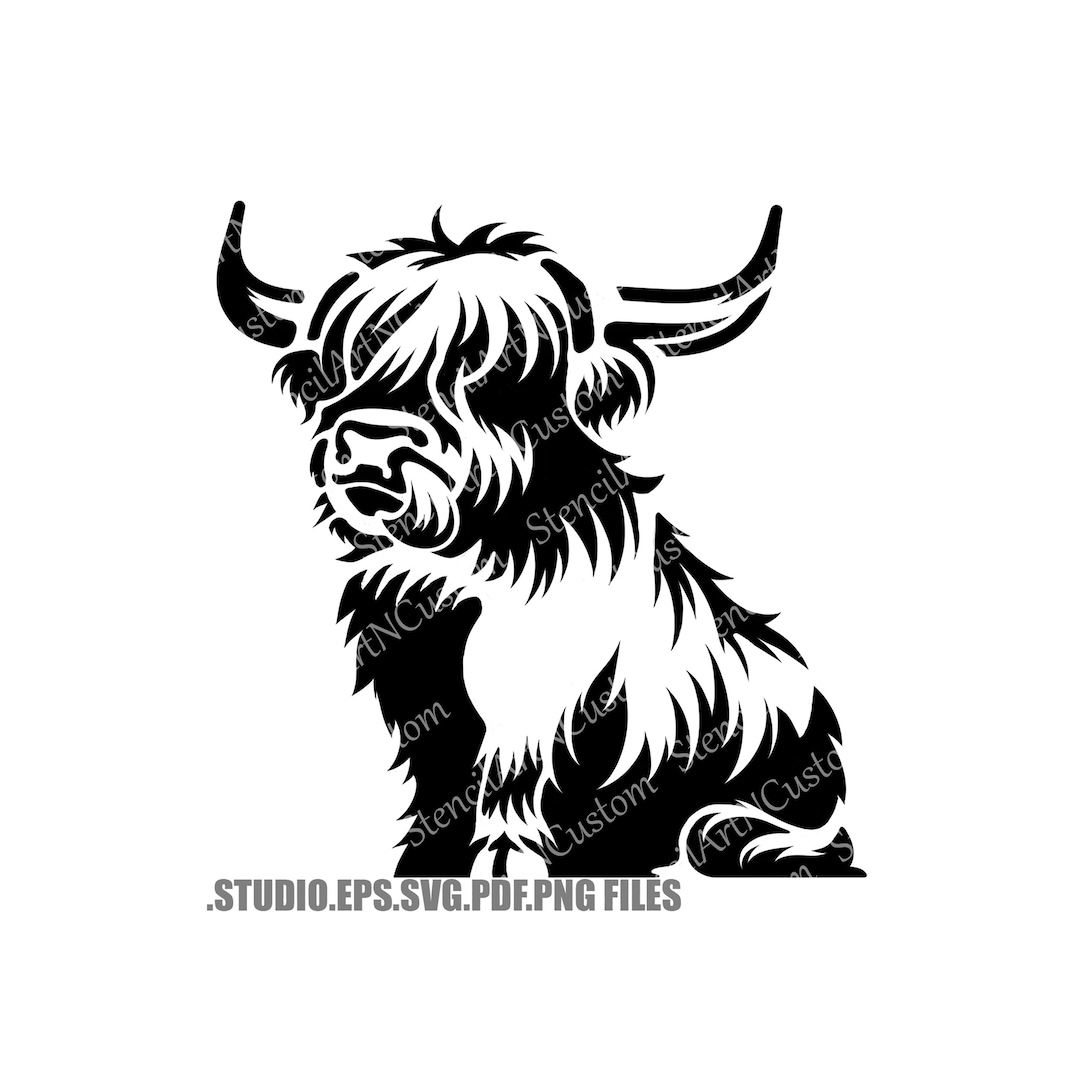 Scottish Highland Cow Coo Single Cut Stencil SVG Eps Pdf Png Files ...