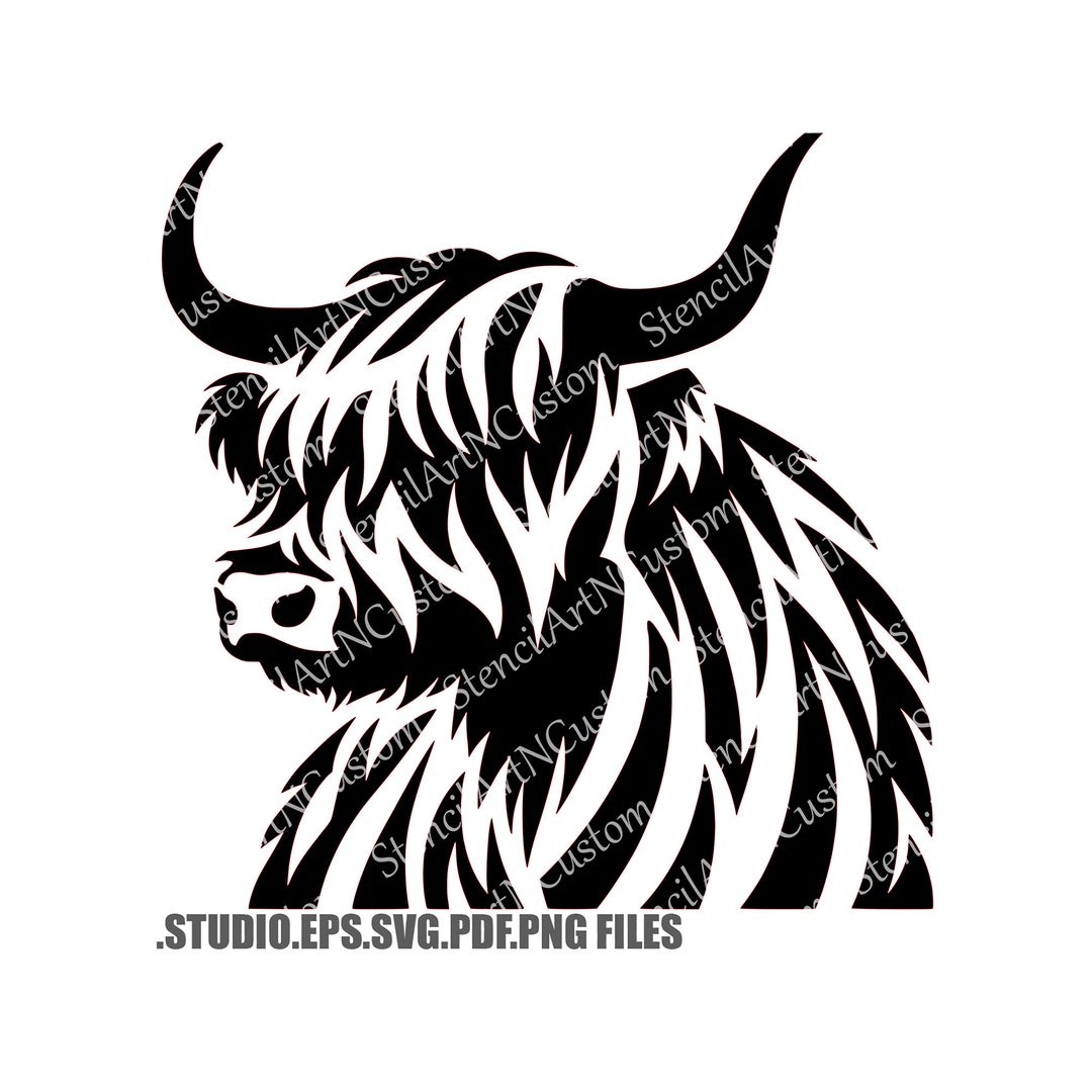 Scottish Highland Cow Cattle Coo Single Cut Stencil SVG Eps Pdf Png ...
