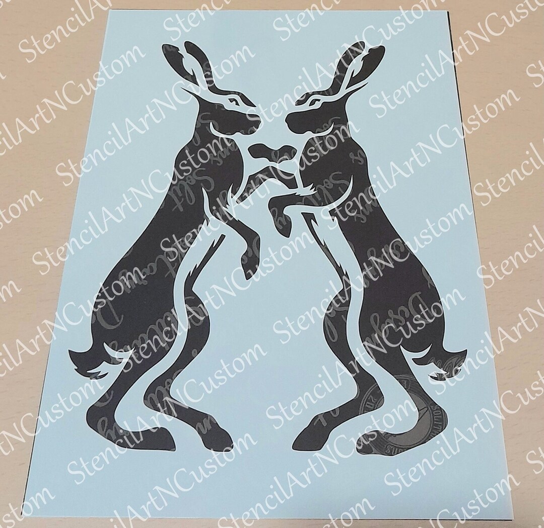 Fighting Hare Bunny Rabbit Stencil Shabby Chic Plastic Craft Art ...