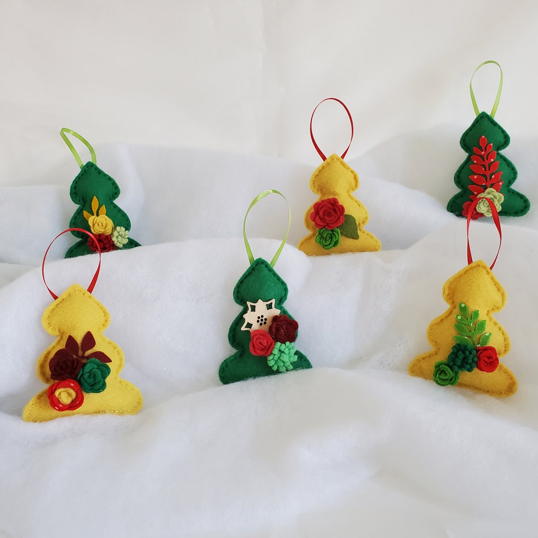 Yellow and Green Christmas Tree Decorations,felt Flower Christmas Tree ...