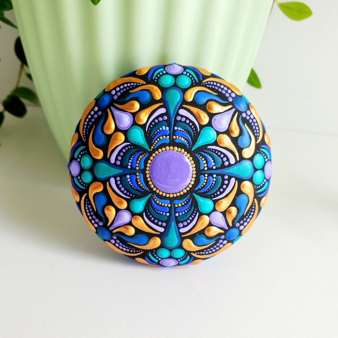 Mandala Dot Art Stone Hand Dot Painted Dot Mandala Home Decor Painted ...