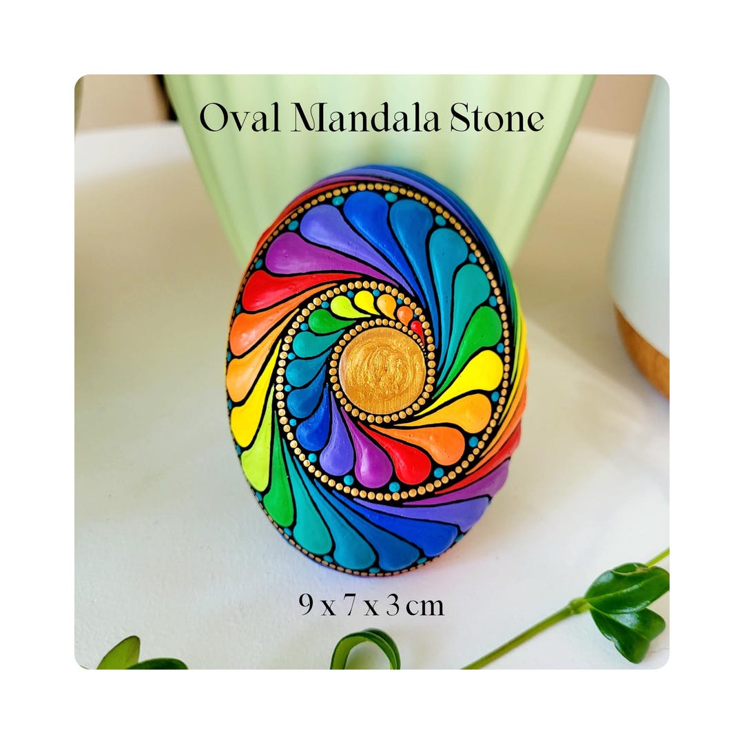Rainbow Oval Mandala Stone - Etsy
