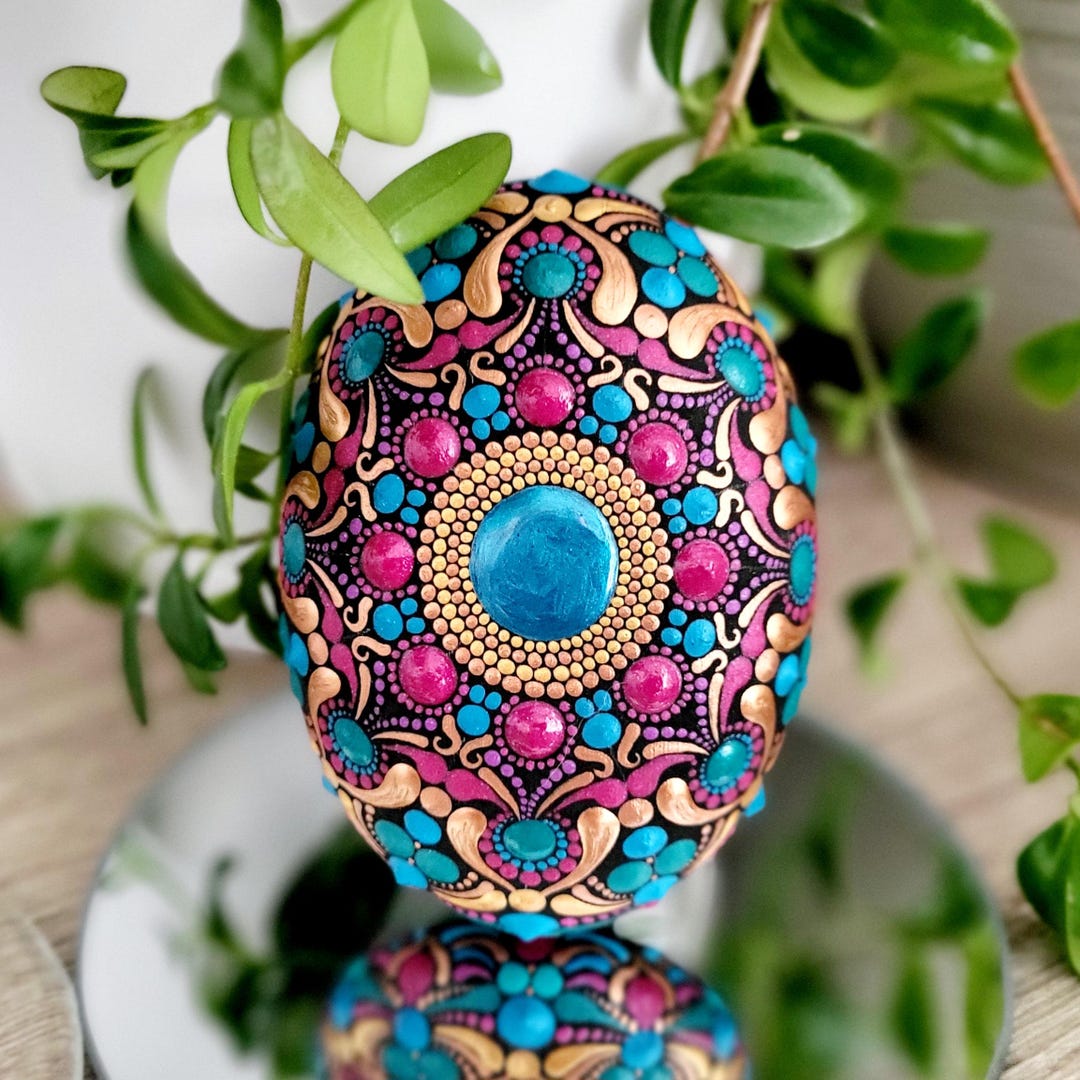 Oval Mandala Dot Art Stone | Hand Dot Painted Art Decor | Dot Mandala ...
