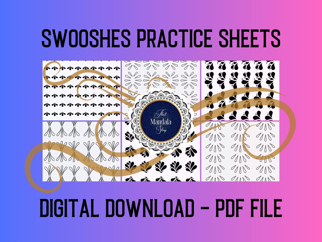 Swooshes Practice Sheets | Digital Download - PDF File | Dot Mandala ...