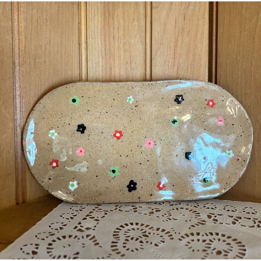 Ditsy Floral Night Shift Ceramics Clay Pottery Oval Oblong Tray Trinket ...