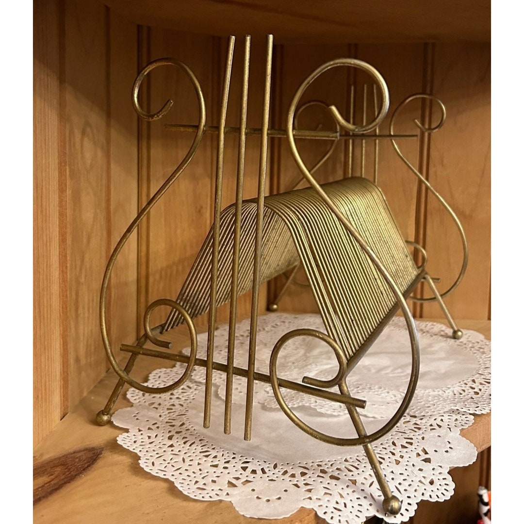 Vintage 45 RPM Record Letter Holder Rack Brass Lyre G Cleft - Etsy