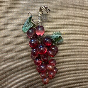 Vintage Lucite Acrylic Red Grapes Sugared Leaves Fruit Handcrafted ...
