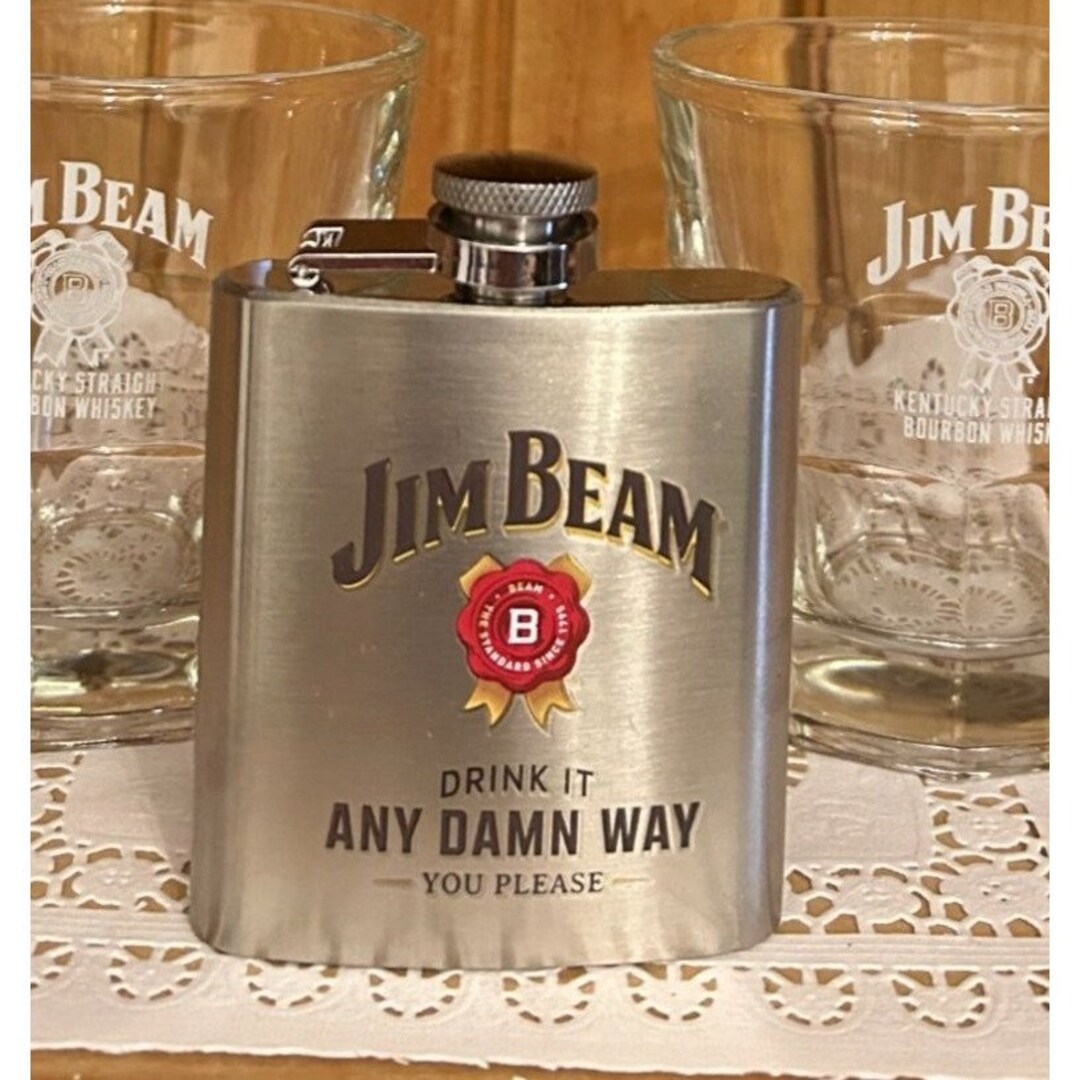 Jim Beam Whisky Rock Glasses Flask Drink It Any Damn Way You Please ...
