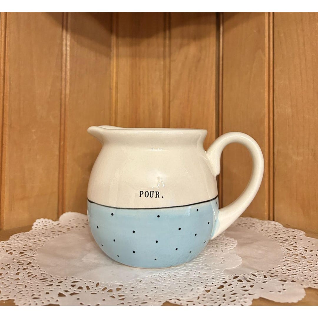 Rae Dunn Pour Ceramic Creamer Jug Blue & White Polka Dot Kitchenware ...