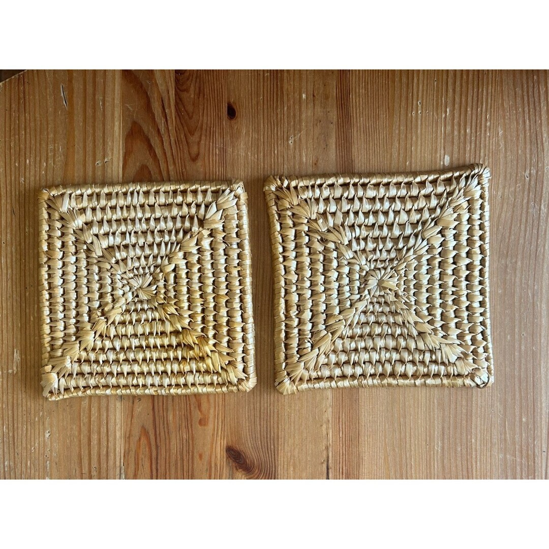 Handwoven Sweetgrass Square Trivets Set of 2 Hot Plates Coasters ...