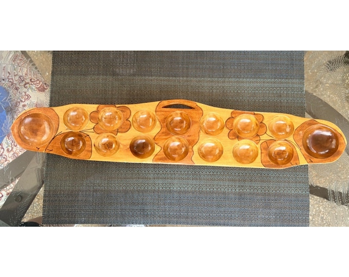 Handcrafted Wooden Mancala Board Game Floral Design 18 Long Traditional ...