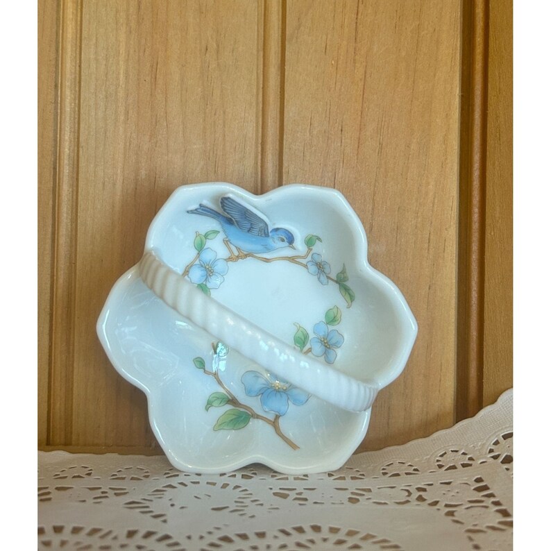 Vintage Hand-painted Porcelain Floral Basket With Bluebird Design Made ...