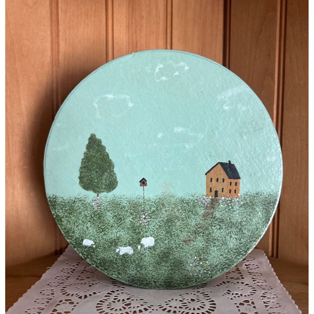 Vintage Cardboard Hand Painted Farmhouse Primitive Folk Art Storage Hat ...