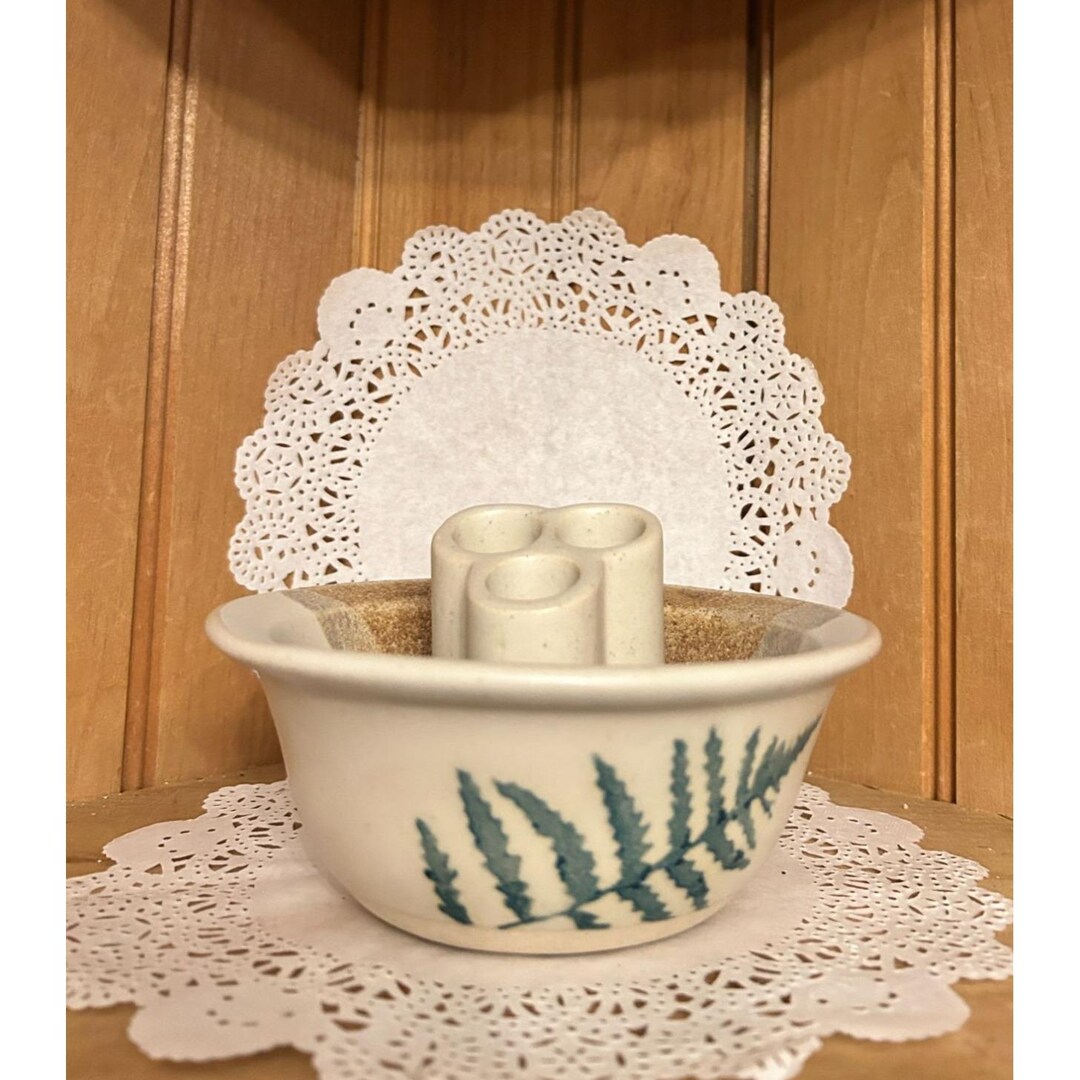 Vintage Stegall Art Pottery Ikebana Fern Flower Frog Bowl Floral ...