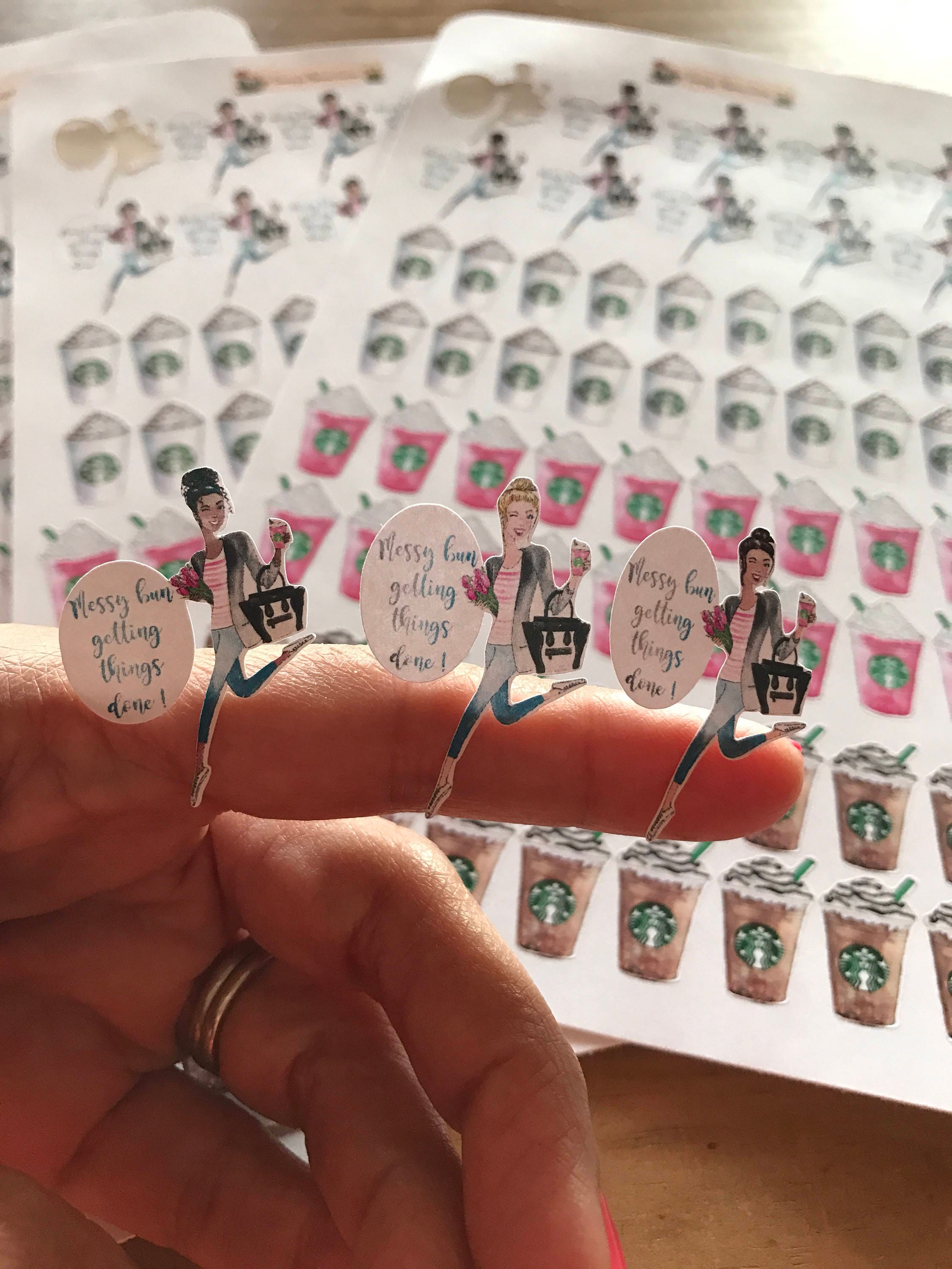 Starbucks Coffee and Messy Bun Girl Stickers. Planner - Etsy