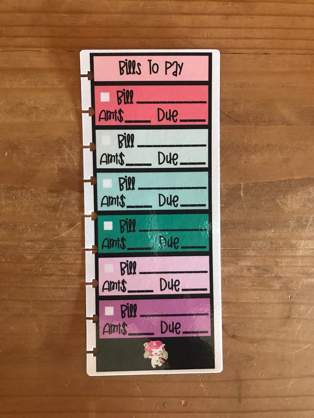 Happy Planner Bills Due List Laminated Dashboard / Insert Classic or ...