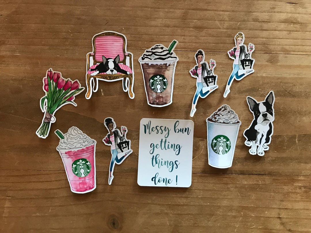 Messy Bun and Starbucks Die Cuts. Boston Terrier Die Cuts. 3 Inch Die ...